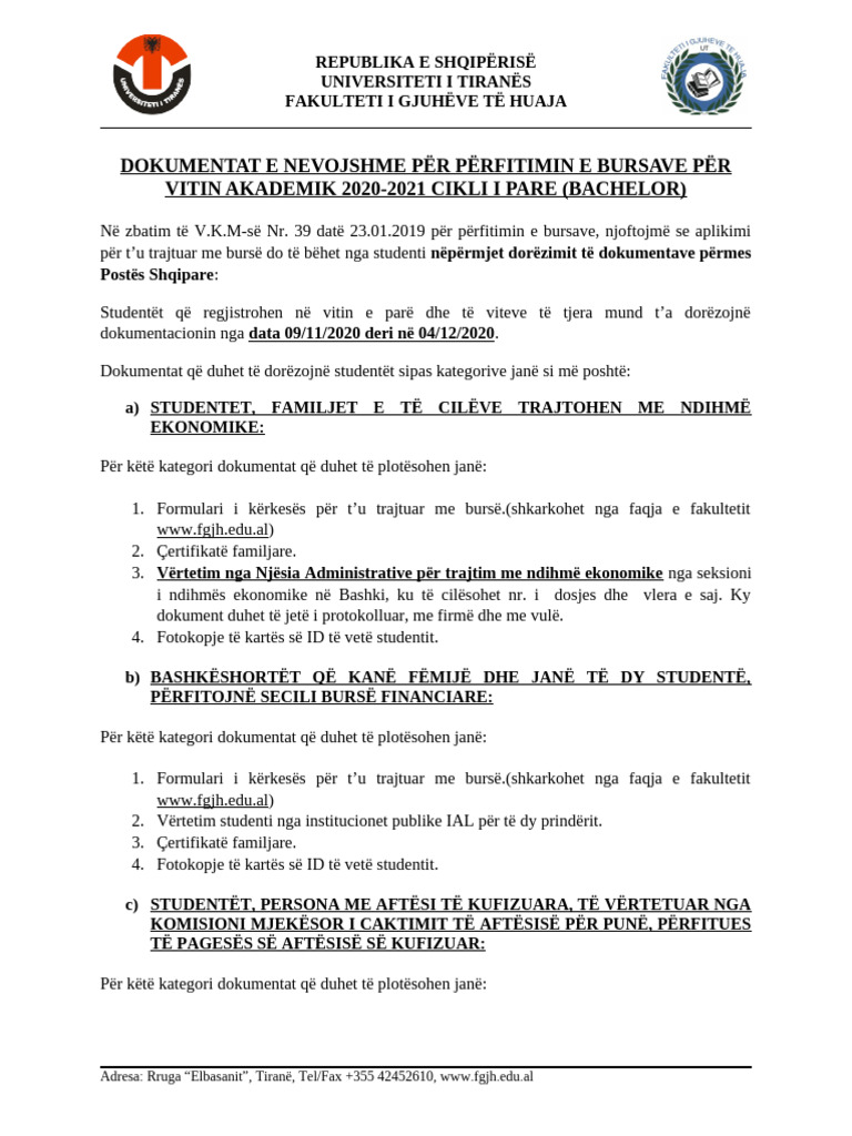 Dok Per Burse 2020 2021 | PDF