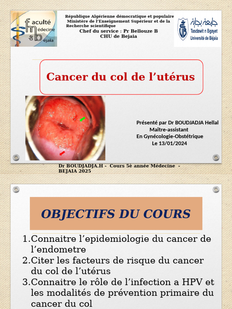 Cancer du col de l'utérus : Épidémiologie et prévention | PDF | Cancer ...