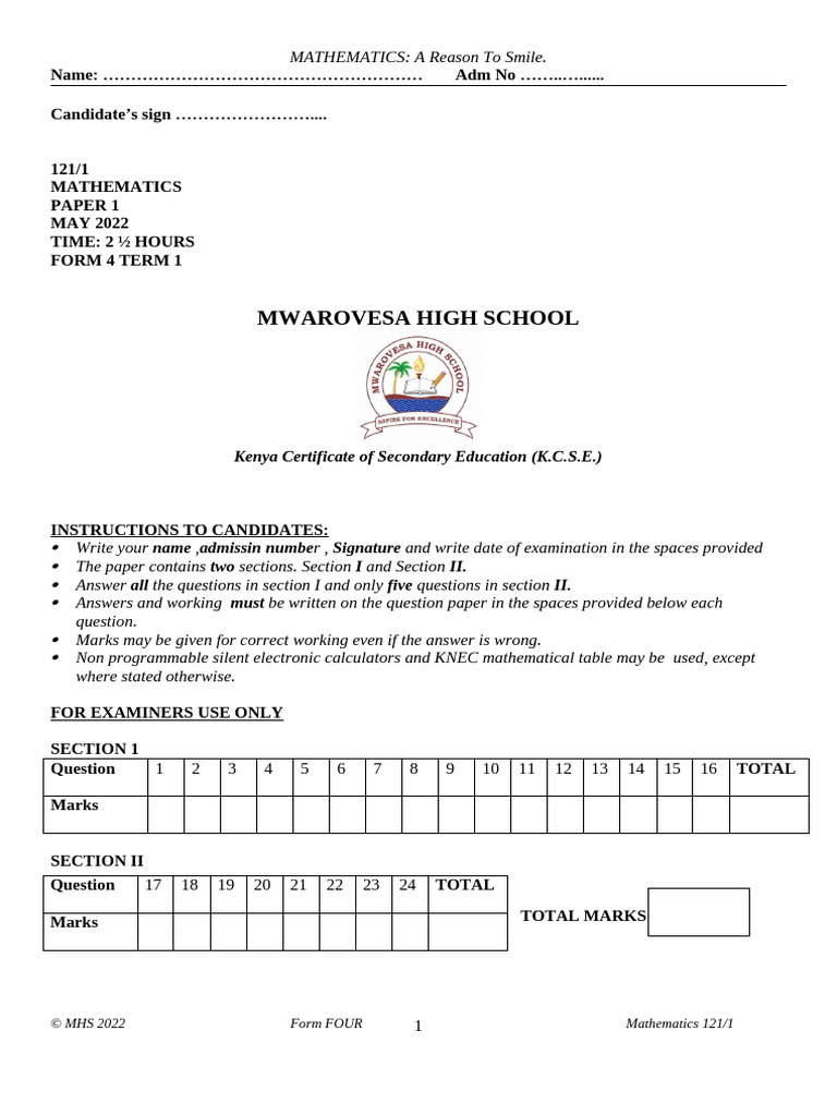 Math PP1 TM 1 Form 4 2022 | PDF | Circle | Angle