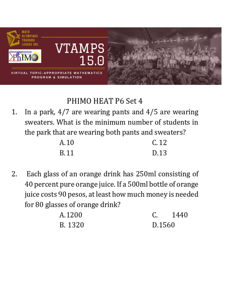 PHIMO Primary 6 (Set 4) | PDF | Area | Circle
