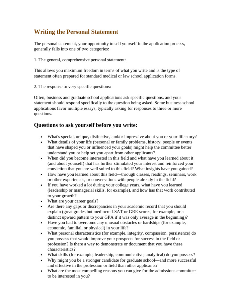 Crafting an Effective Personal Statement | PDF | Graduate Record ...