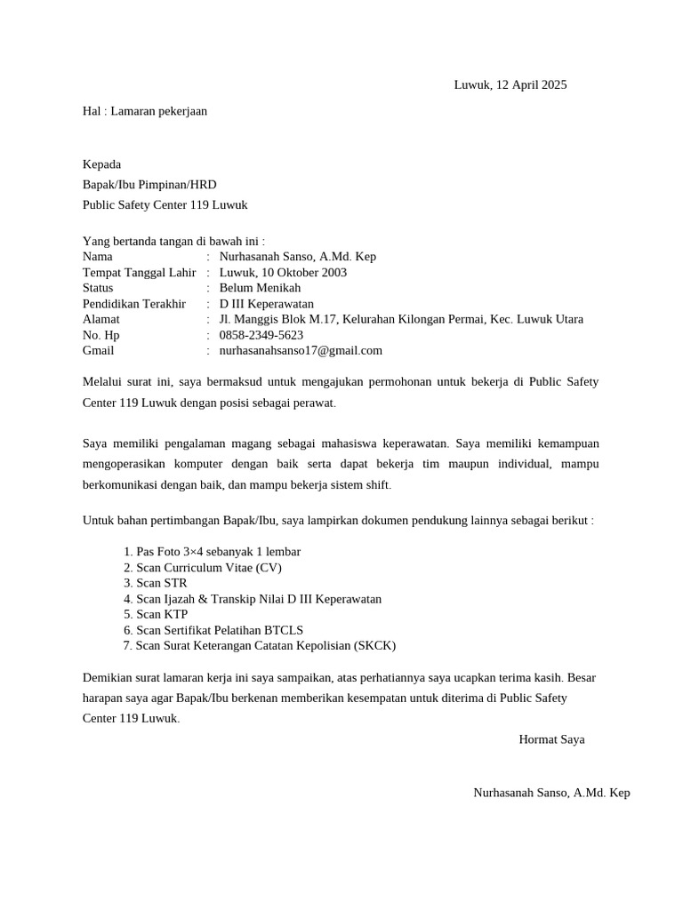 Template Surat Lamaran Kerja | PDF