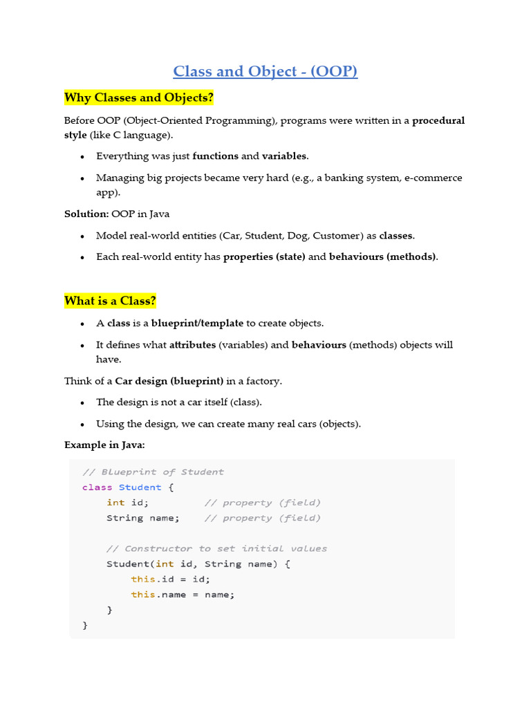 Class and Object - OOPs | PDF | Class (Computer Programming) | Method (Computer Programming)