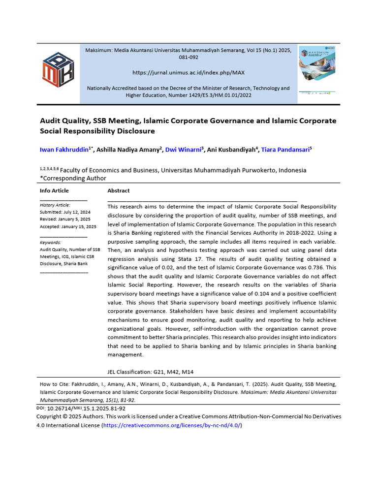 Audit Quality and Islamic CSR in Banking | PDF | Ordinary Least Squares ...