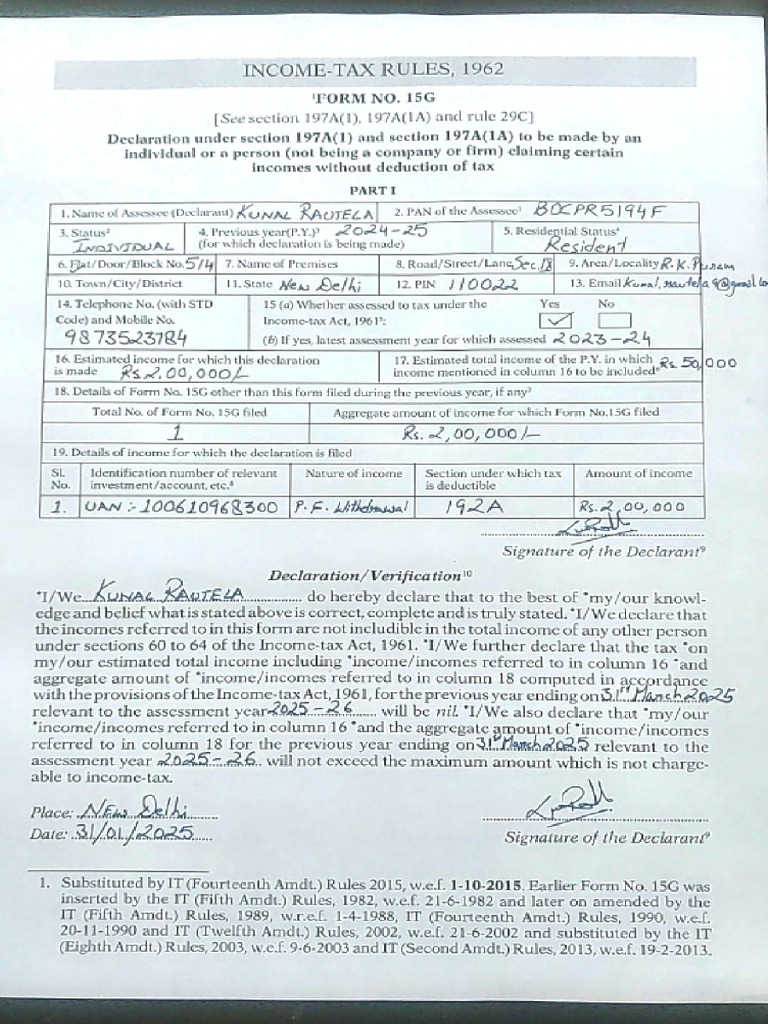 Form 15 G | PDF