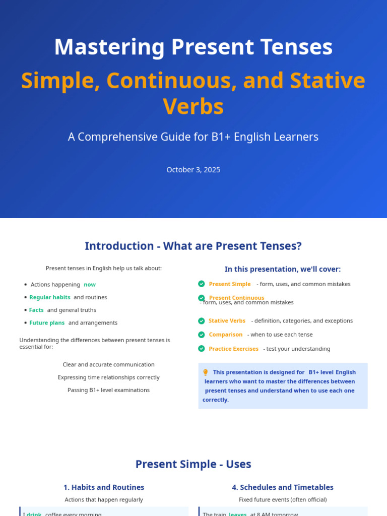 Mastering Present Tenses Simple, Continuous, and | PDF | Grammatical ...