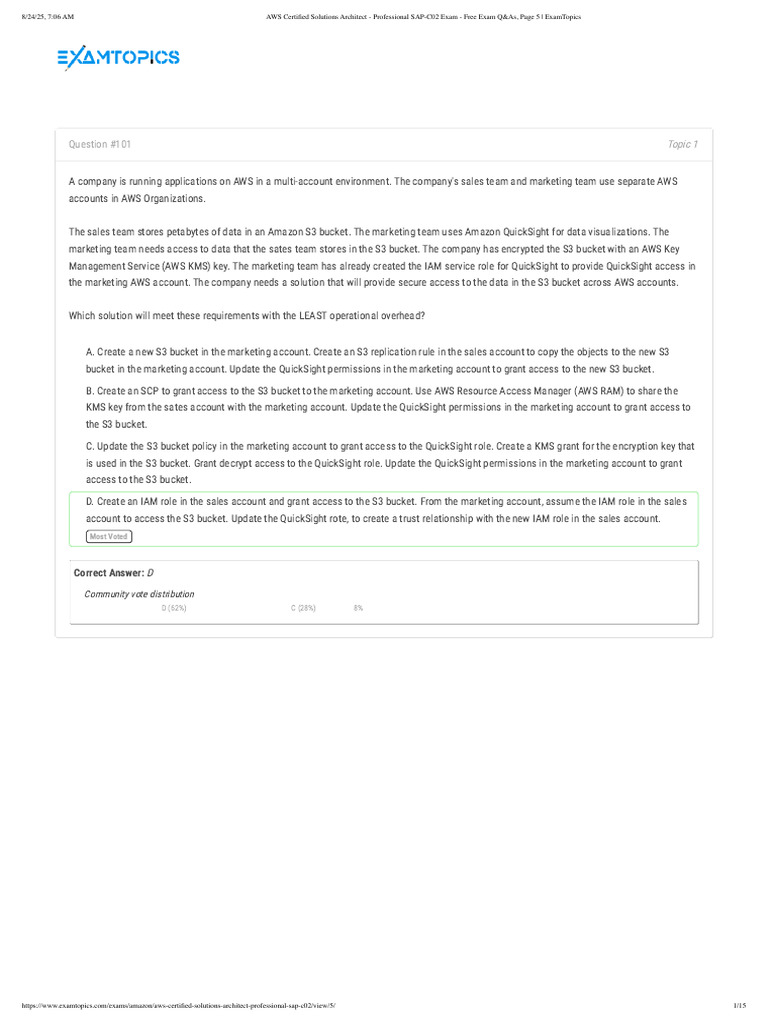 AWS Certified Solutions Architect - Professional SAP-C02 Exam - ExamTopics - 101-125 | PDF ...