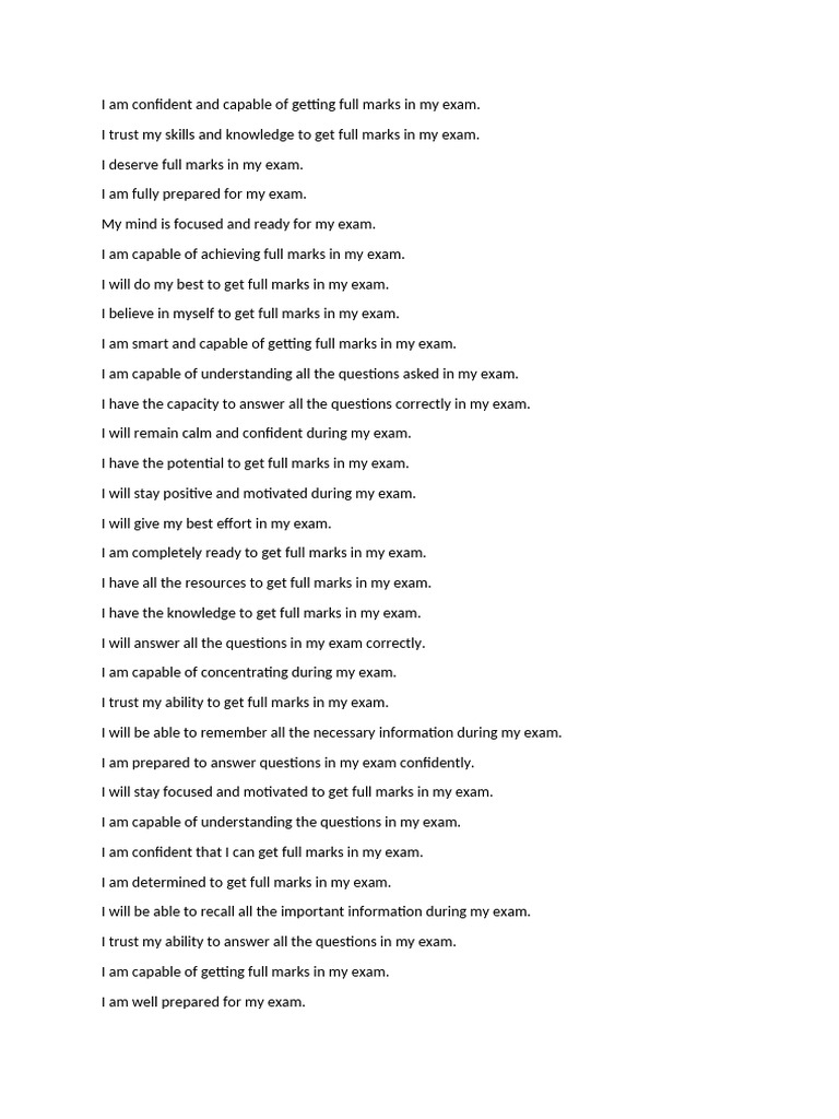 Achieving Full Marks in Exams: Confidence Tips | PDF | Knowledge ...