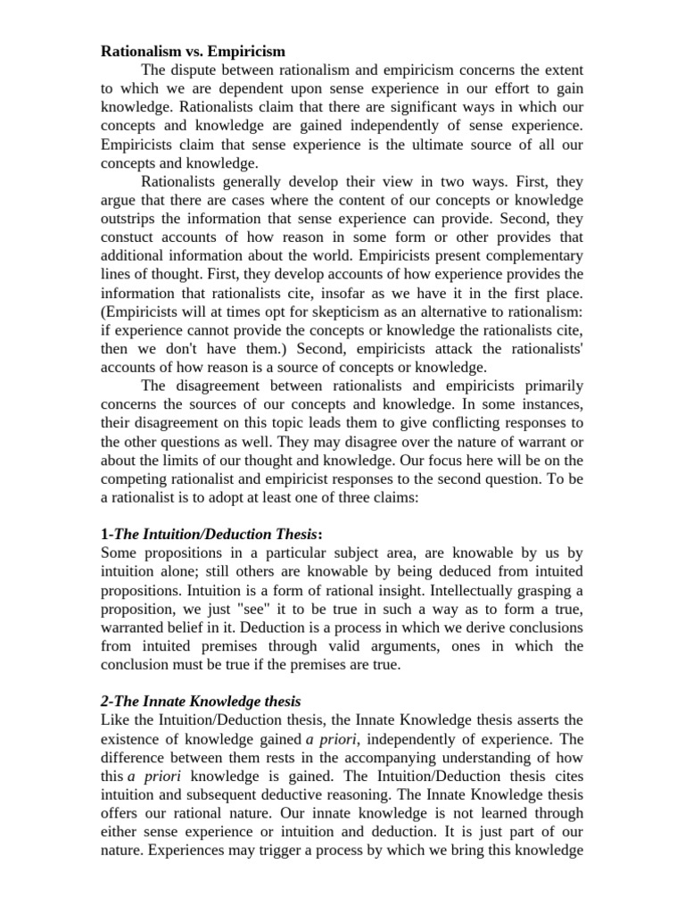 Rationalism vs. Empiricism2 | PDF | Rationalism | Empirical Evidence