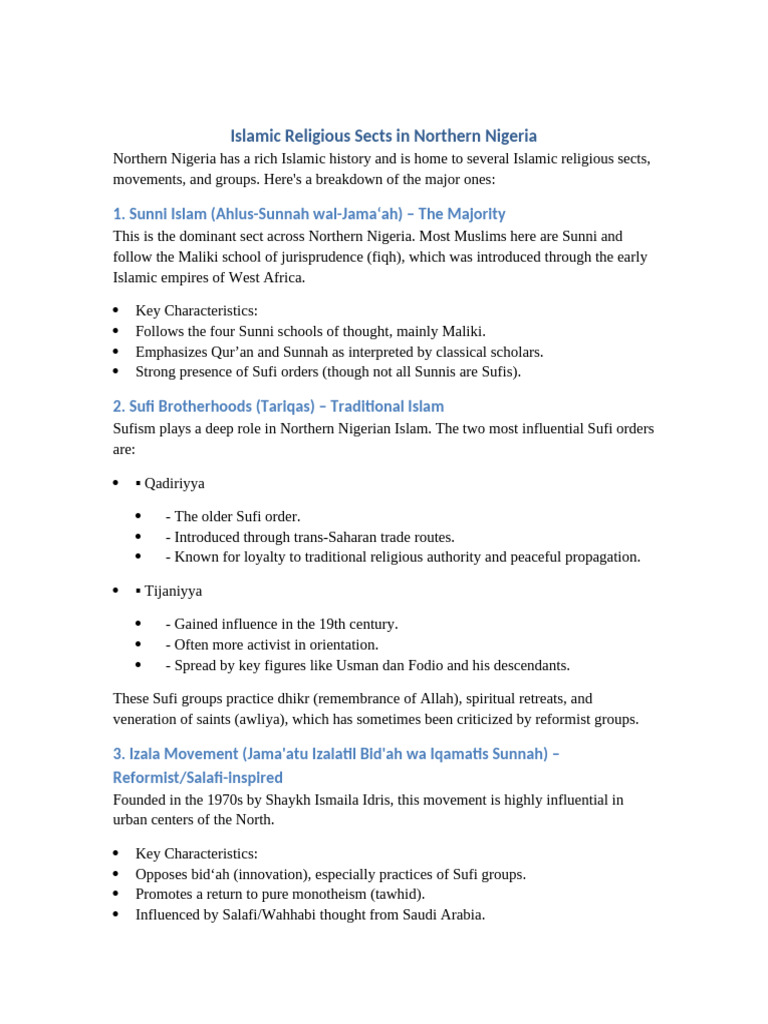 Islamic Sects in Northern Nigeria | PDF | Sufism | Sunni Islam