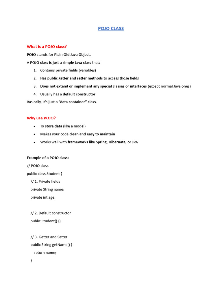 Pojo Class Pdf