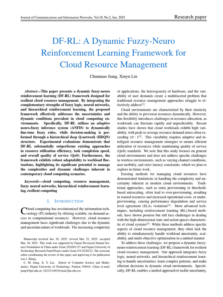 DF-RL A Dynamic Fuzzy-Neuro Reinforcement Learning Framework For Cloud Resource Management | PDF ...