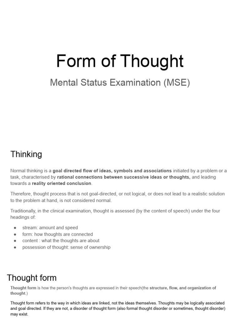 Form of Thought | PDF | Diseases And Disorders | Psychology