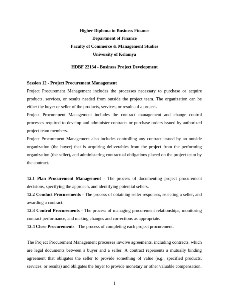 Project Procurement Management Guide | PDF | Procurement | Sales