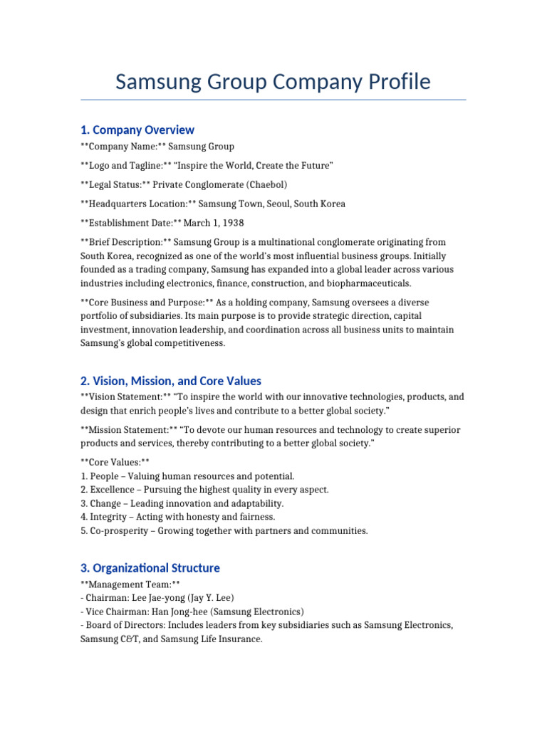 Samsung Group Company Overview | PDF | Samsung | Samsung Electronics