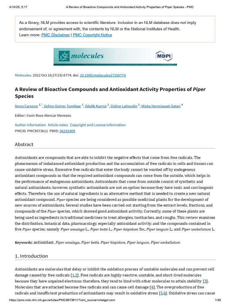 A Review of Bioactive Compounds and Antioxidant Activity Properties of ...