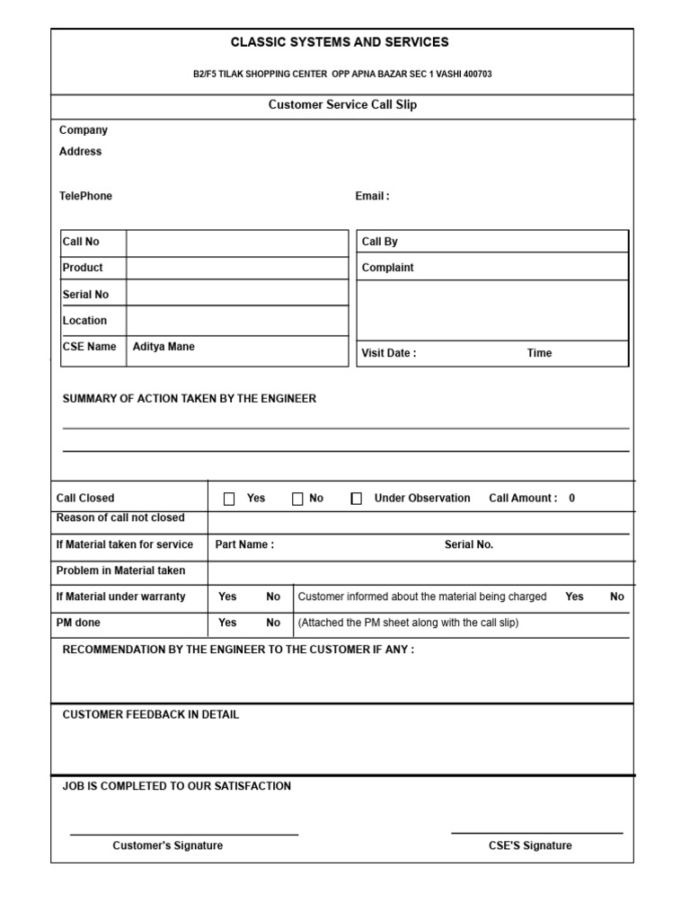 Call Report - Aditya Mane | PDF