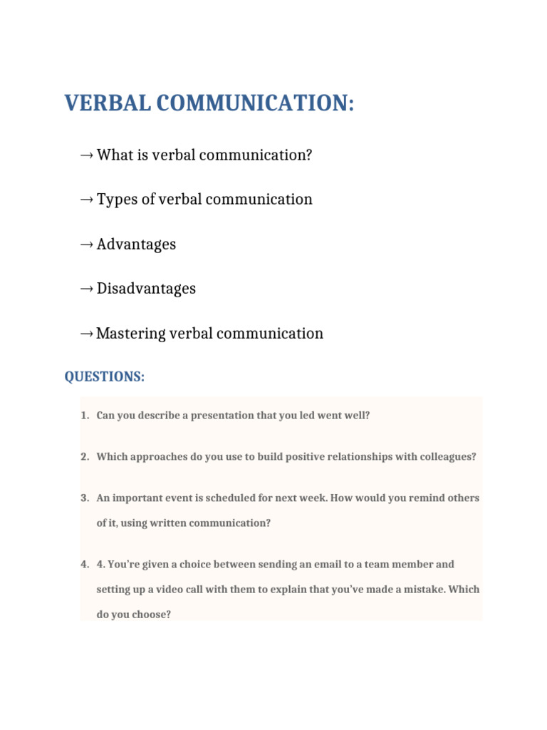 Verbal Communication | PDF