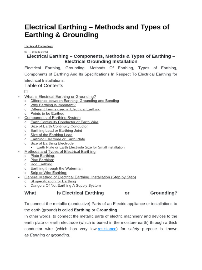 Electrical Earthing | PDF | Electrical Wiring | Electrical Conductor