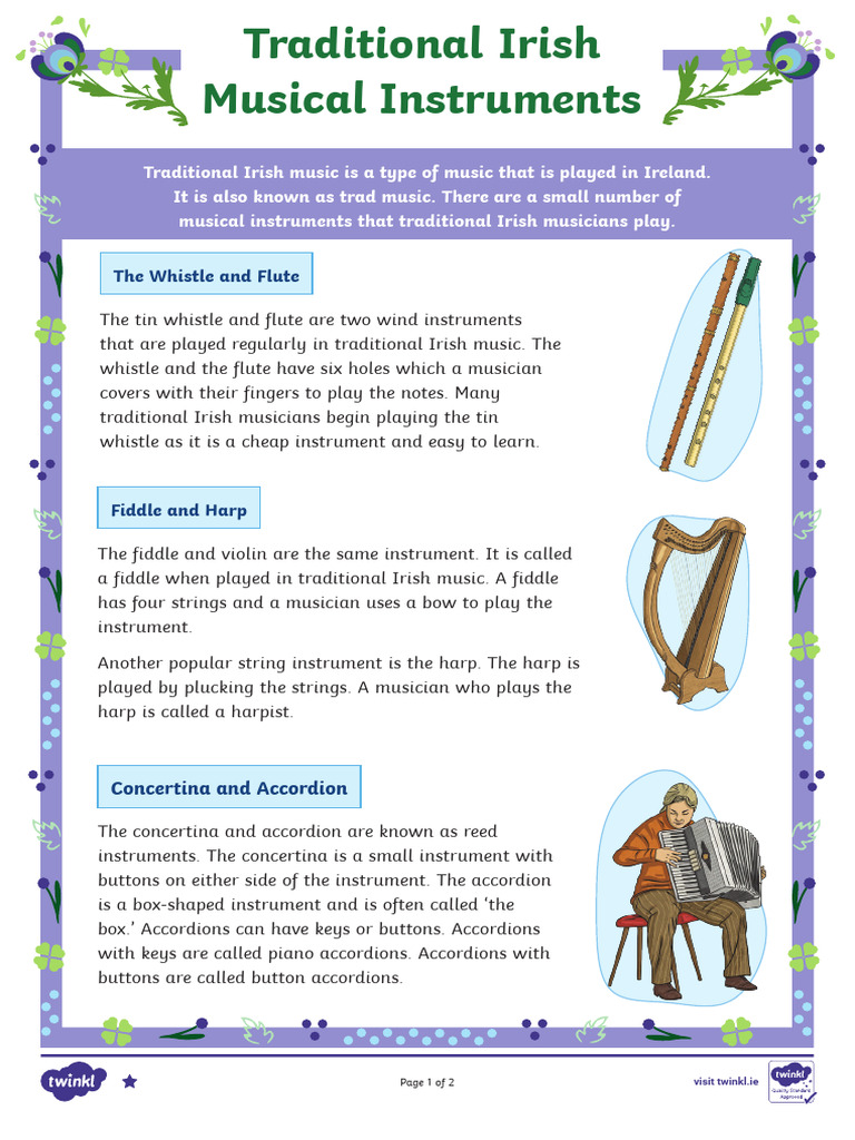 Traditional Irish Musical Instruments Differentiated Comprehension ...