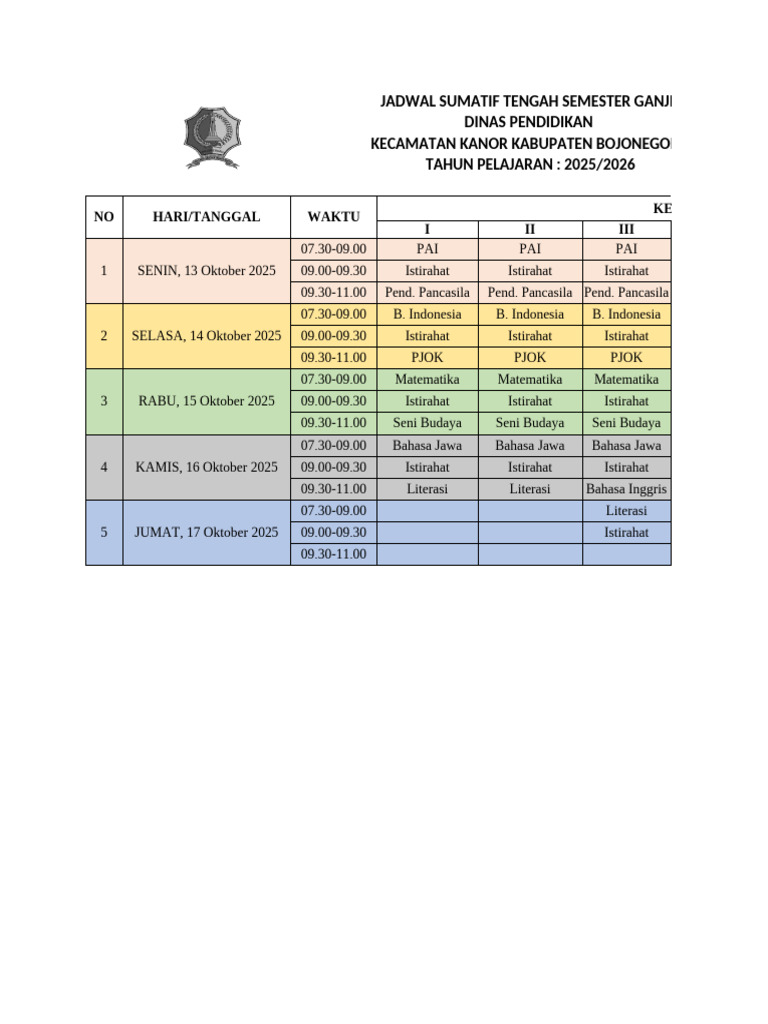 SD - Jadwal Pts-Sts Ganjil 2025-2026 | PDF