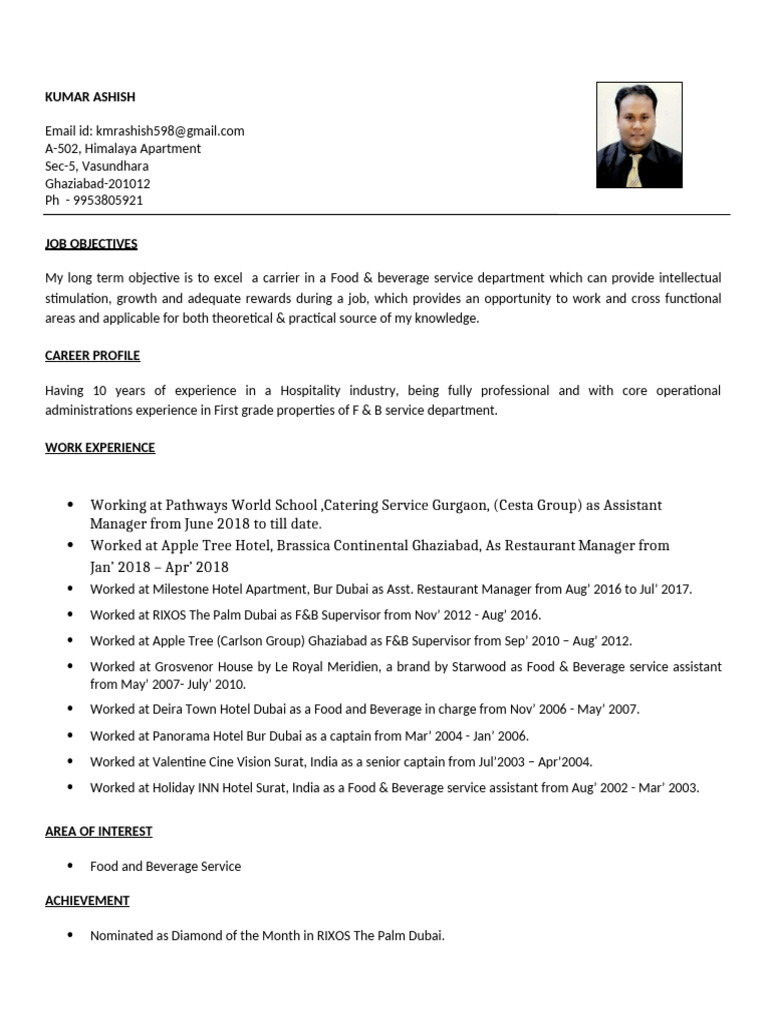 Kumar Ashish Updated Resume 2019 | PDF | Hospitality Industry