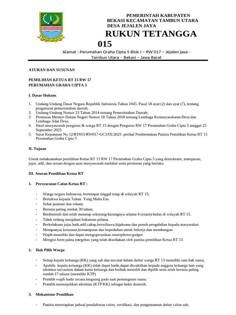 Syarat Calon Ketua RT 15 RW 17 | PDF
