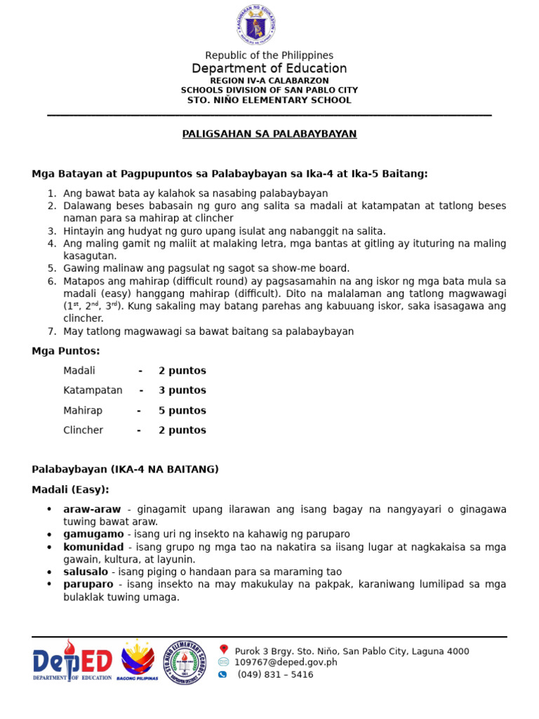 Palabaybayan (GRADE 4 AT 5) buwan ng Wika | PDF