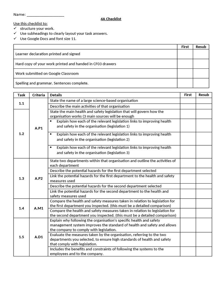 4A Checklist 2024-25 | PDF | Occupational Safety And Health