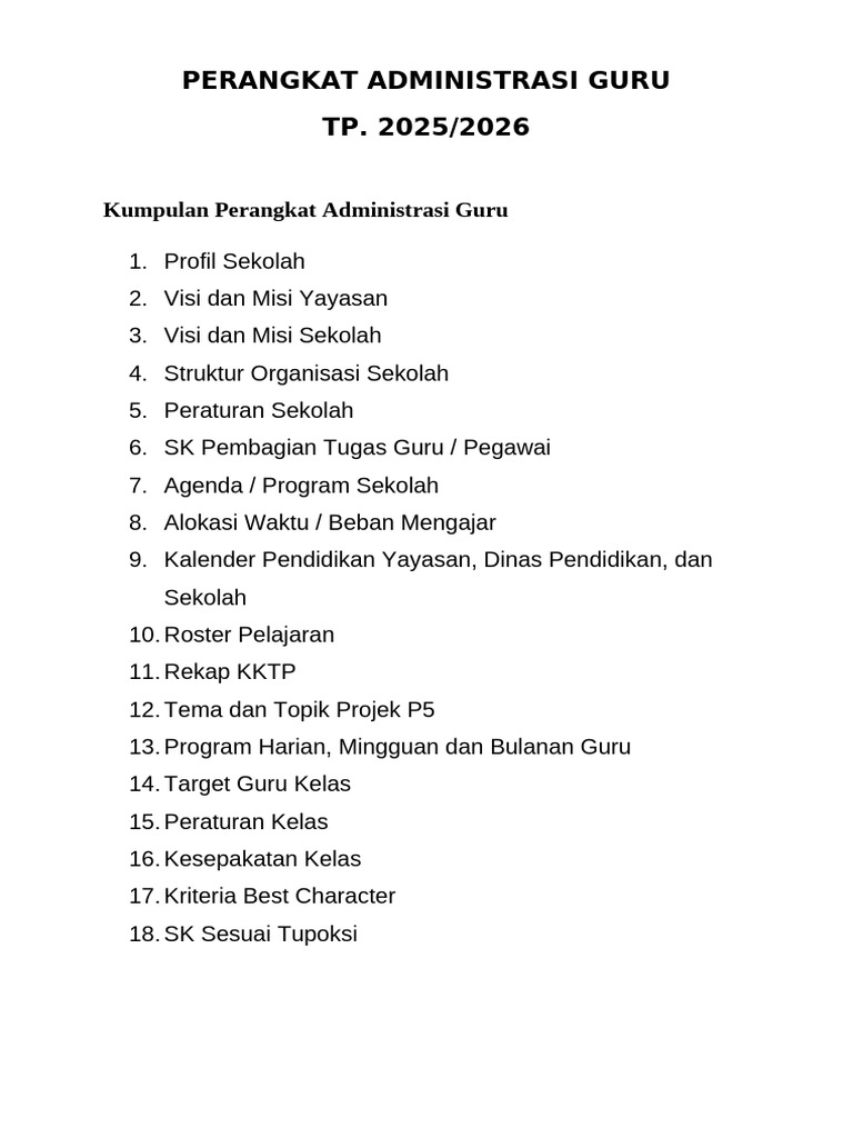 Perangkat Administrasi Guru SD 2025/2026 | PDF