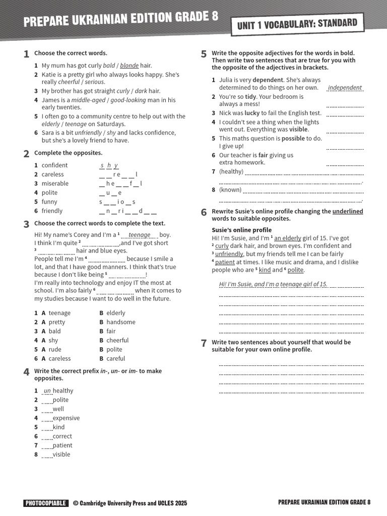 Prepare 8 Vocabulary Standard Unit 1 | PDF
