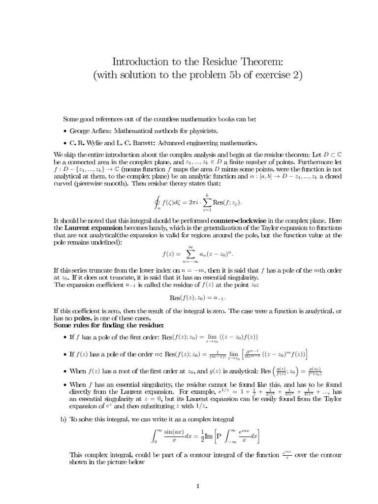 Complex Analysis and Residue Theorem | PDF