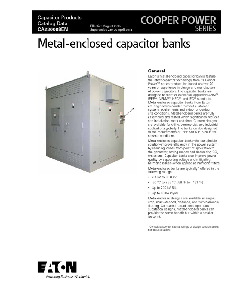 Metal Enclosed Capacitor Banks Catalog Ca230008en | PDF | Capacitor ...
