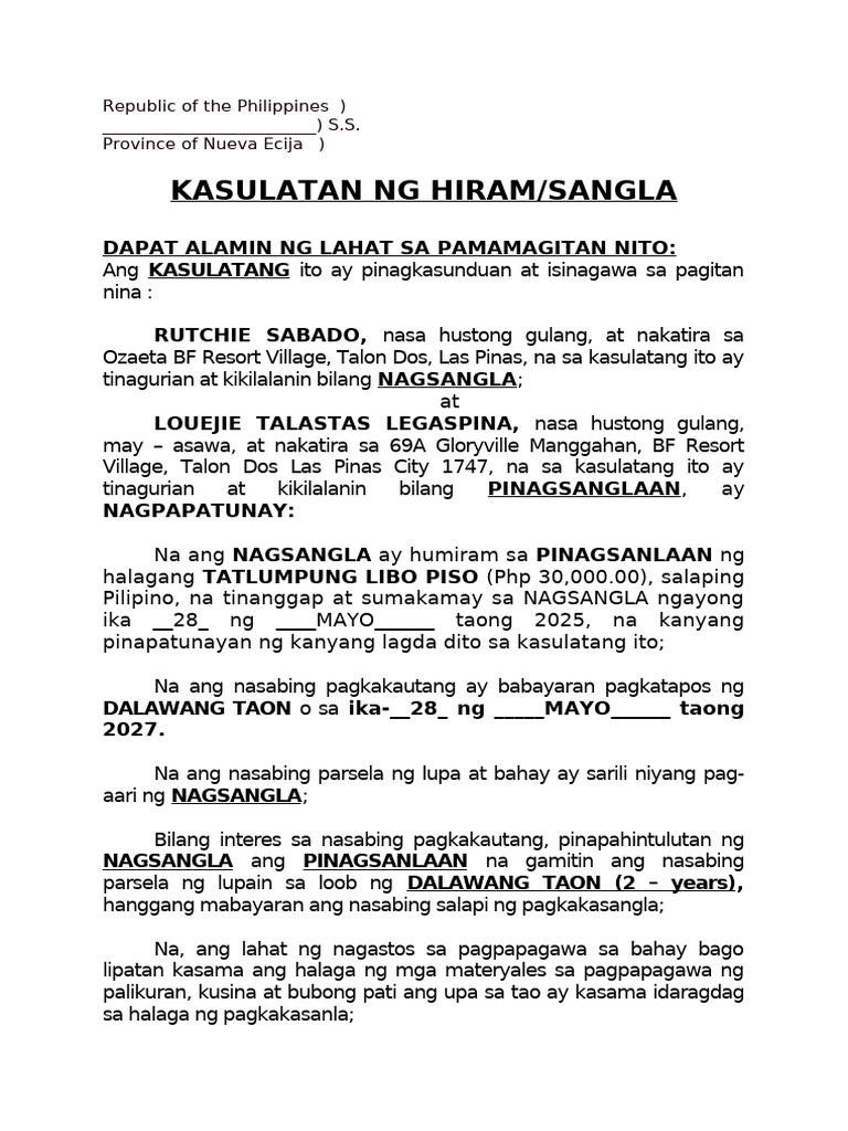 Kasulatan NG Sangla NG Lupa | PDF
