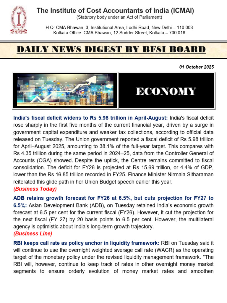 Daily News Digest by Bfsi Board - 251001 - 054255 | PDF | Reserve Bank ...