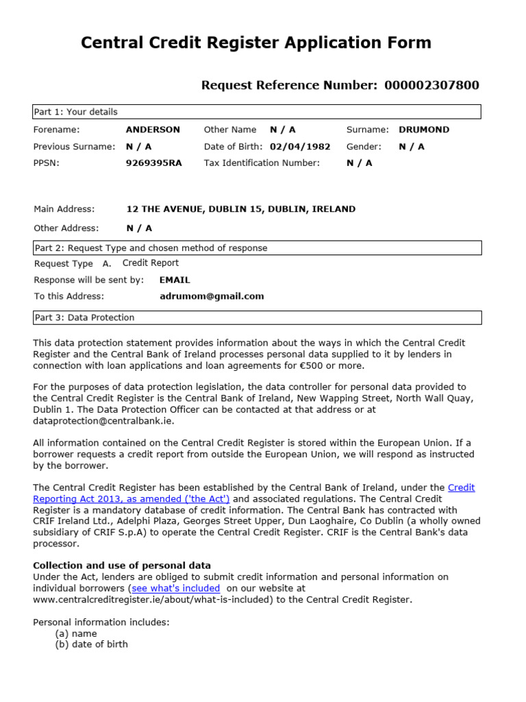 Central Credit Register Application Form Ref 000002307800 | PDF ...