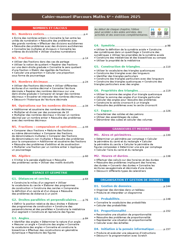 Cahier iParcours Maths 6e 2025 | PDF | Nombre | Triangle
