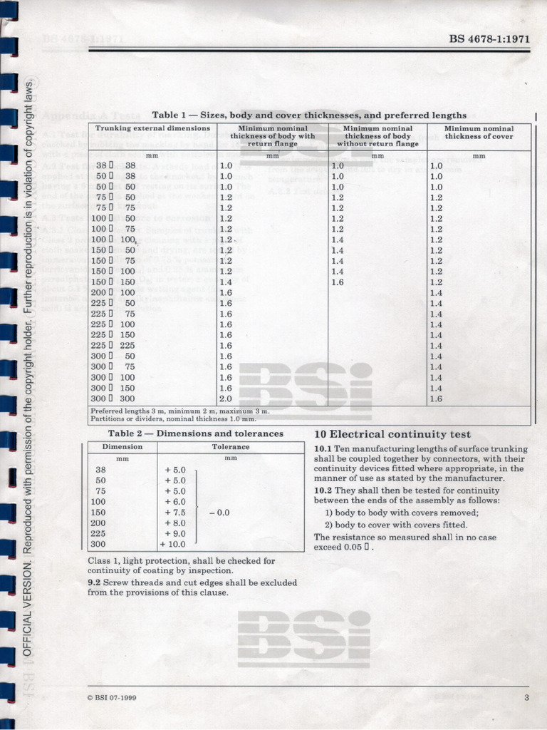 Thickness Chart For Trunking | PDF