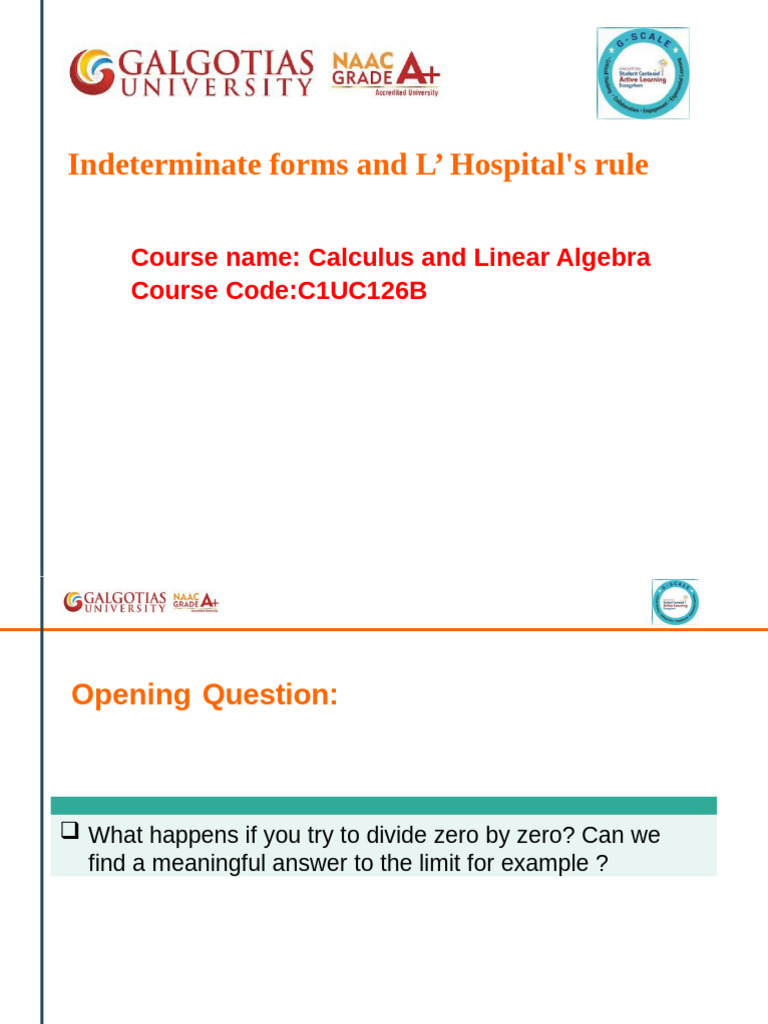 Lecture 2 Indeterminate Forms and L' Hospitals Rule | PDF | Analysis ...