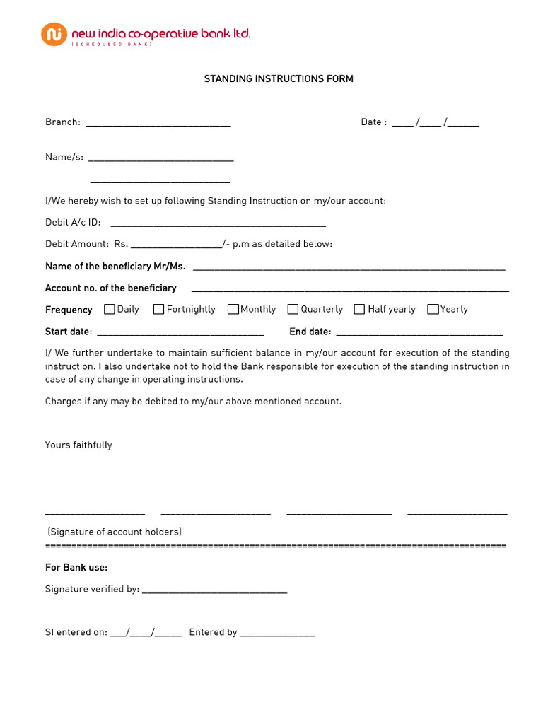 PNB Standing Instruction Form | PDF