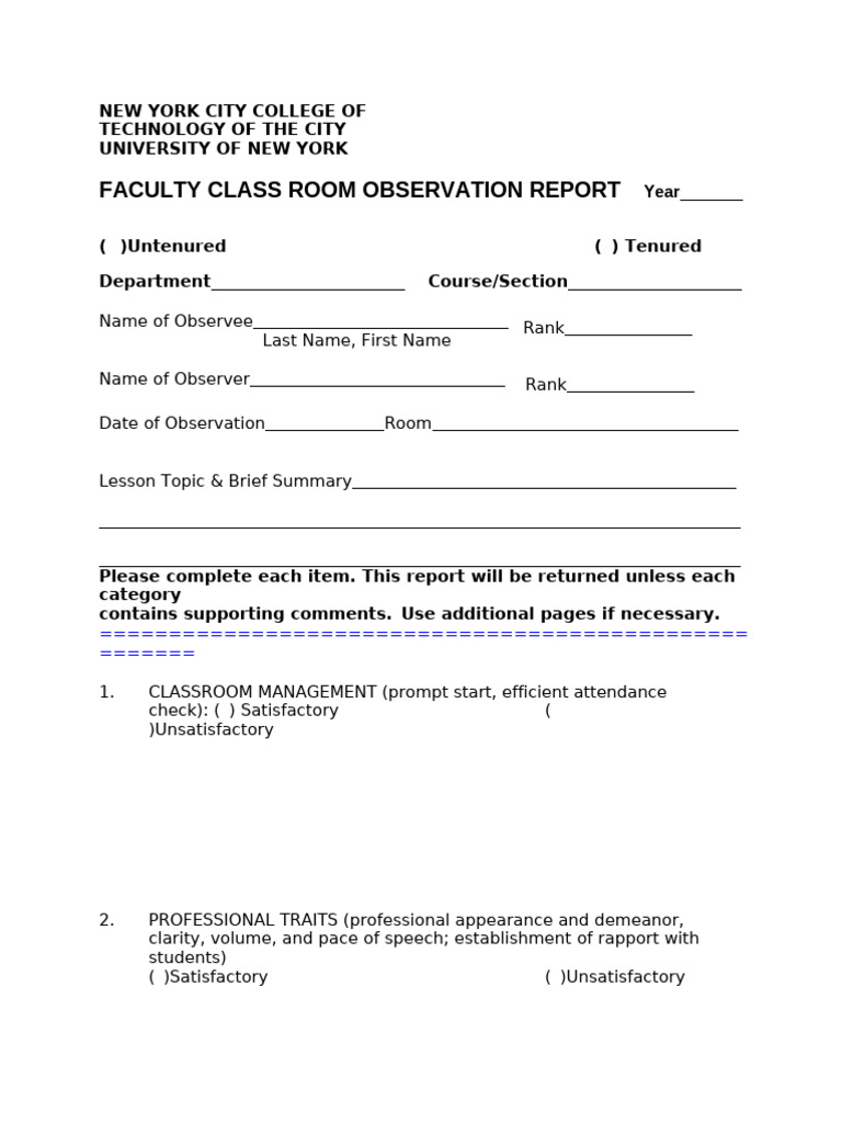 Classroom Observation Report Template | PDF