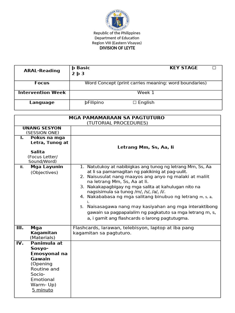 ARAL PROGRAM - Demo Lesson Plan | PDF