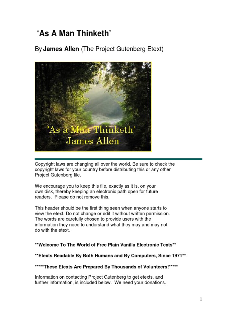 As A Man Thinketh': by James Allen (The Project Gutenberg Etext) | PDF ...