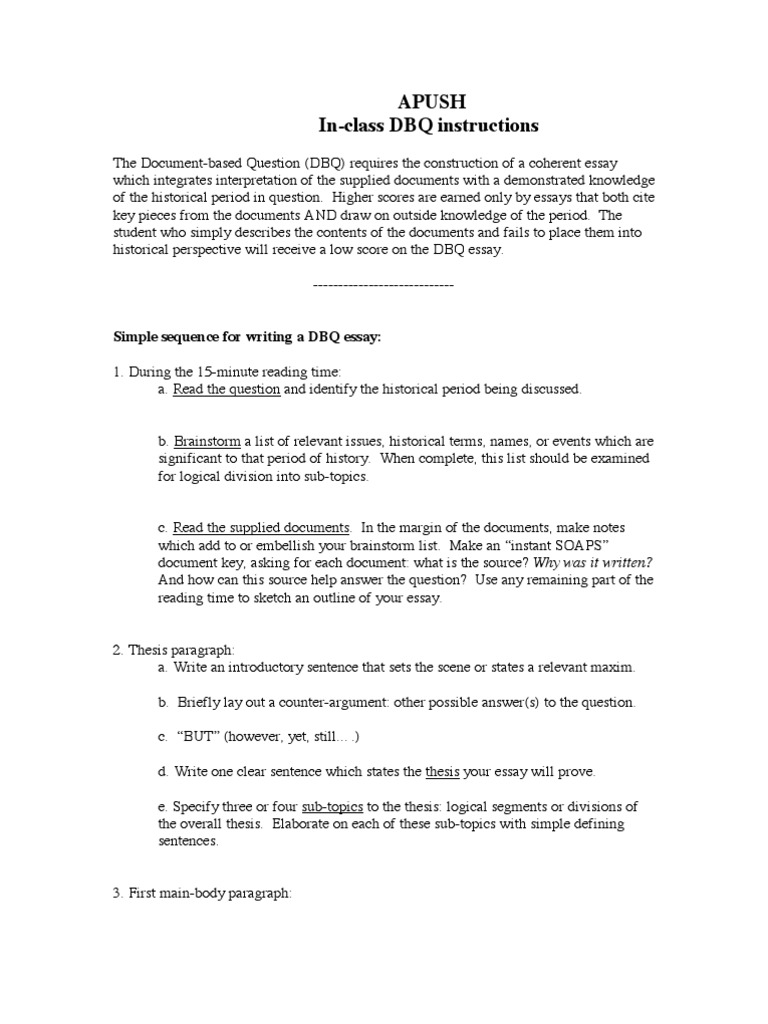 Apush In-Class DBQ Instructions: Simple Sequence For Writing A DBQ ...