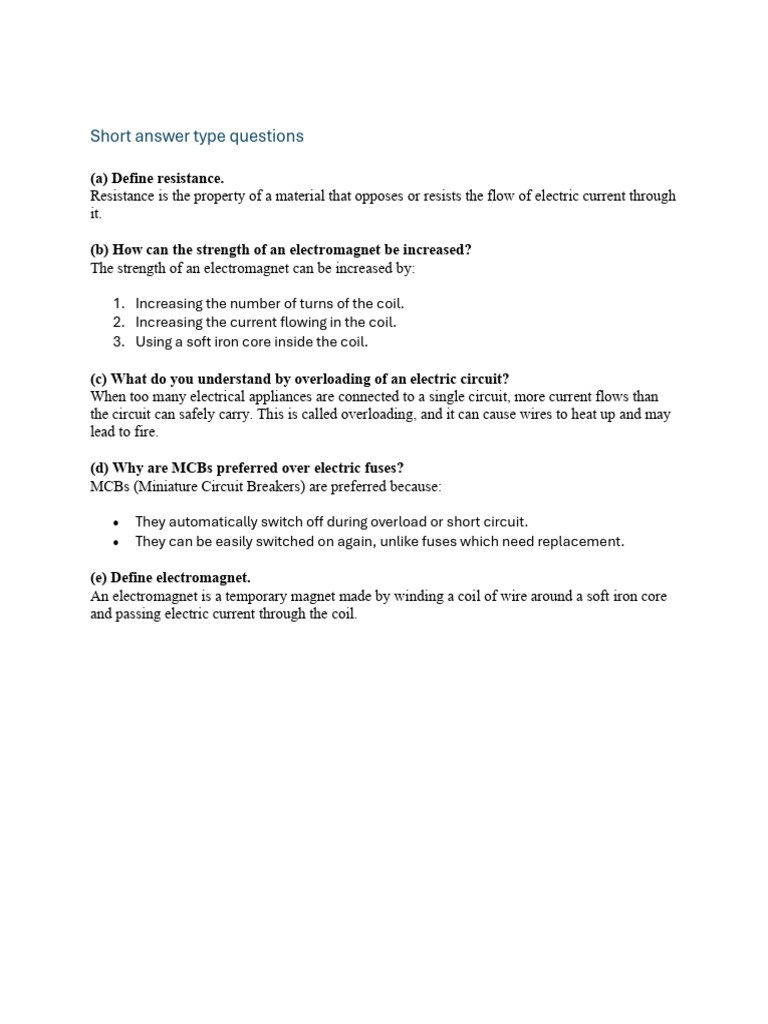 Chapter 10 - Short Question and Answers | PDF