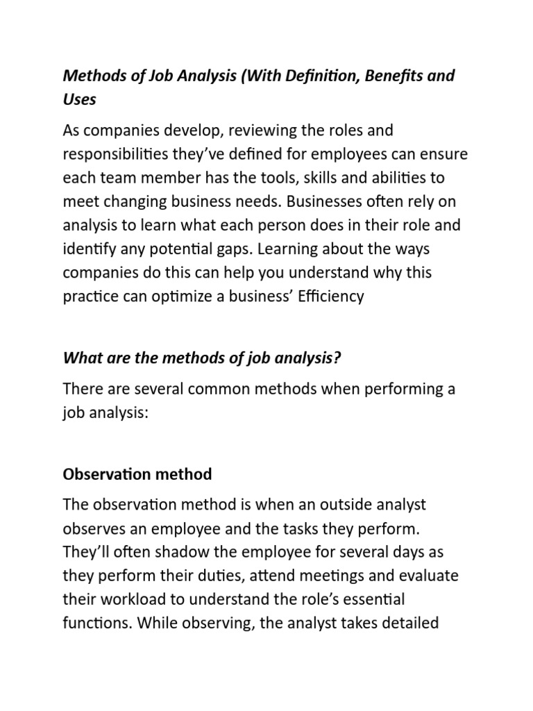 Job Analysis Methods Explained | PDF | Cognition | Psychology