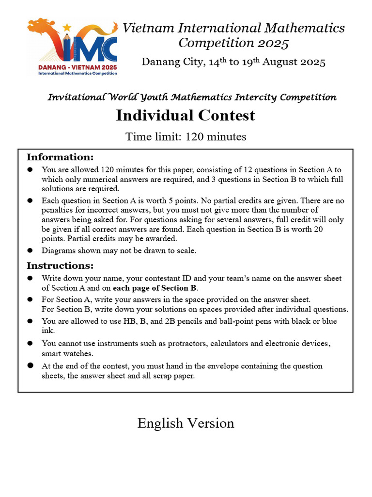 VIMC-2025 Keystage-3 Individual Final.x17381 | PDF | Numbers | Circle