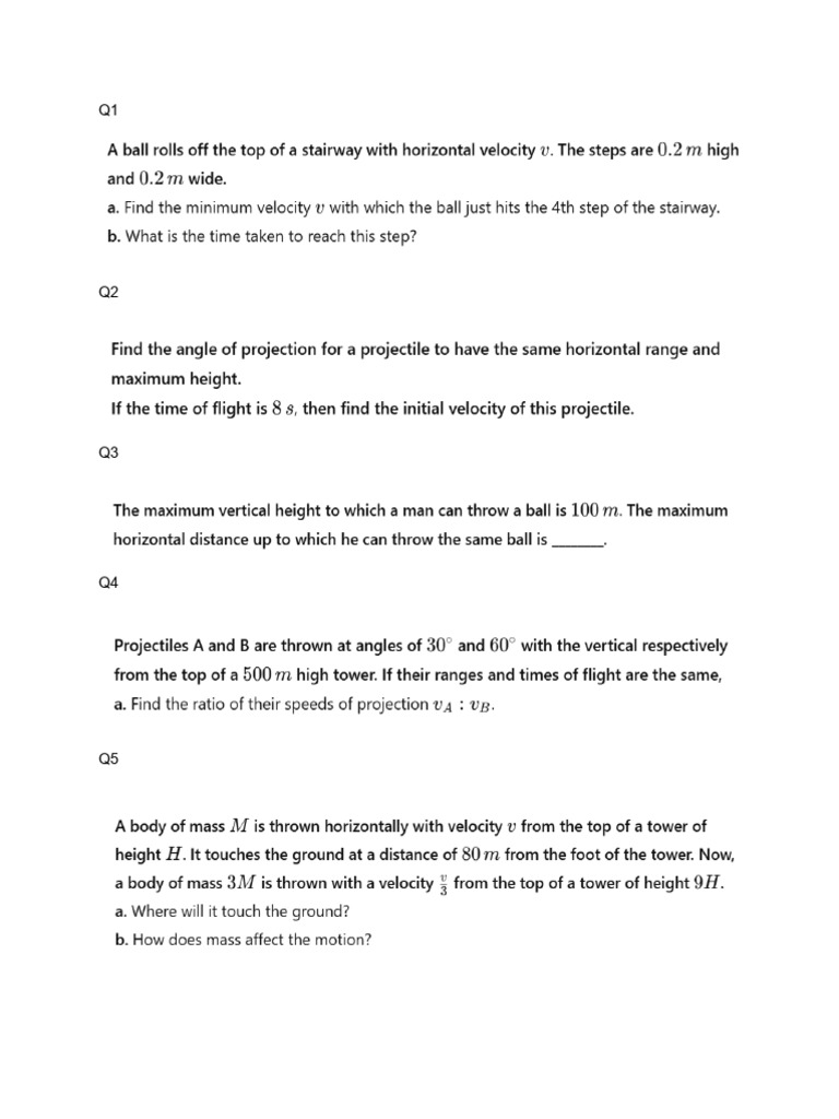 Projectile Motion Questions | PDF