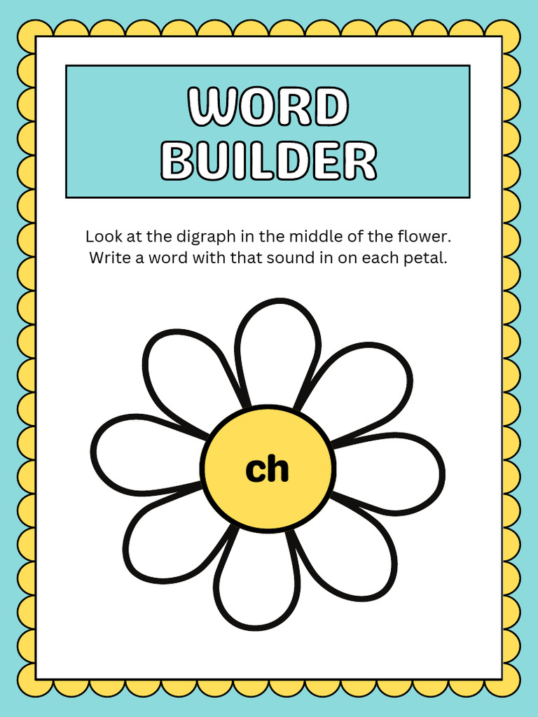 'CH' Digraph Word Builder Activity Worksheet in Green and Yellow Cute ...