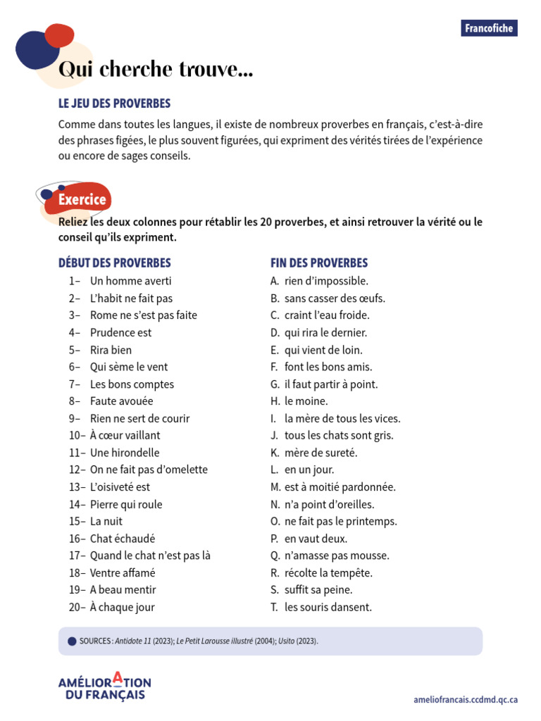 Exercice sur les proverbes français | PDF
